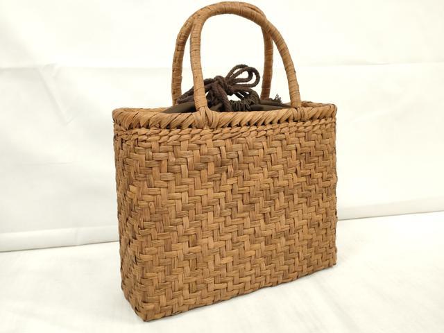 平和屋本店■和装小物　カゴバッグ　籠バッグ　山葡萄　網代編み　保存袋付き　和雑貨　天然素材　逸品　未使用　DZAA11138kh5