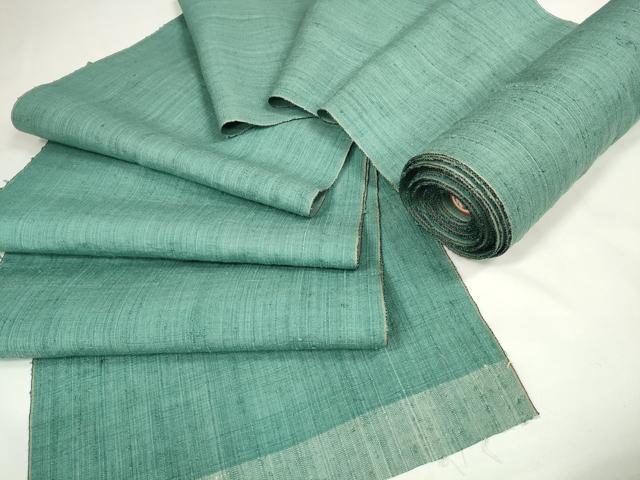 平和屋本店■希少　浦野理一　経節紬　反物　着尺　青緑色　三越扱い　逸品　未使用　DZAA11274kh5