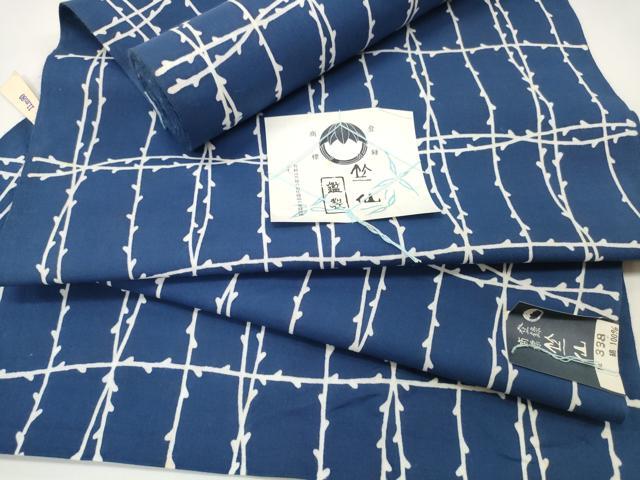 平和屋本店■夏物　竺仙鑑製　浴衣　反物　着尺　格子　証紙付き　三越扱い　綿　逸品　未使用　DZAA11291kh5