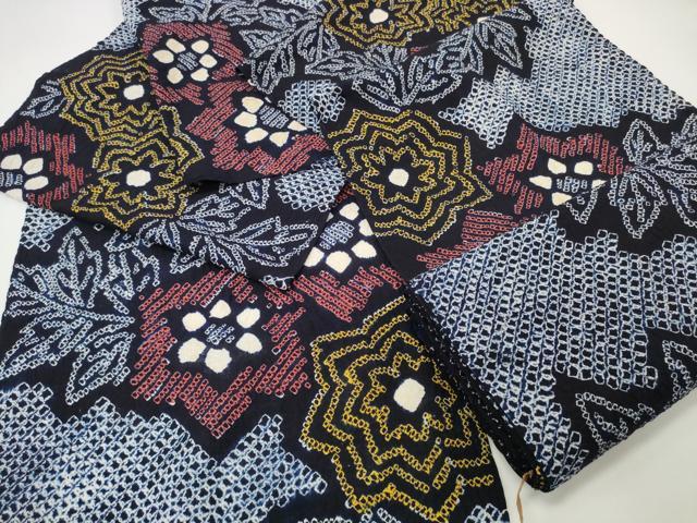 平和屋本店■極上　夏物　浴衣　有松鳴海絞り　反物　着尺　くりの華　草花　綿　逸品　未使用　DZAA11309kh5