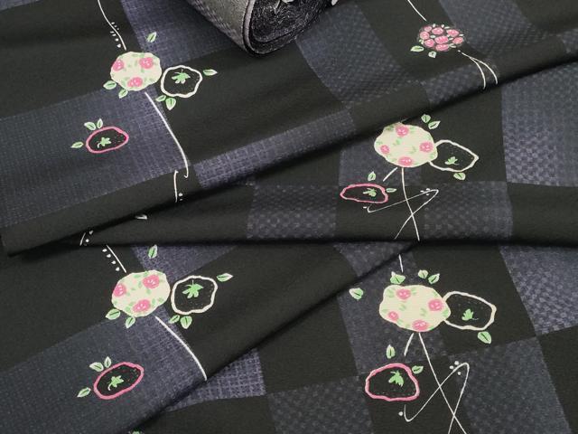 平和屋本店●極上　小紋　反物　着尺　格子舞花文　逸品　未使用　DZAA11582kh6