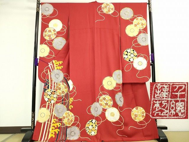 平和屋本店■極上　創業460年・千總　振袖　駒刺繍　鏡裏花文　金彩　逸品　DZAA1941kh4