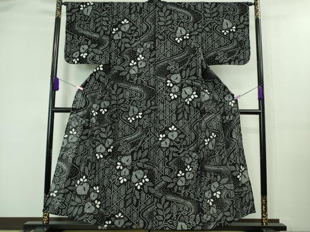 平和屋本店■極上　夏物　浴衣　有松鳴海絞り　草花文　黒地　綿　逸品　DZAA20207kh5