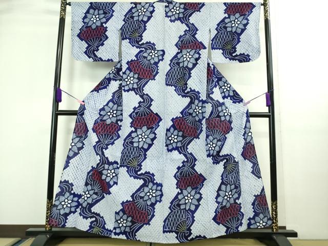 平和屋本店■極上　夏物　浴衣　有松鳴海絞り　扇花文　綿　逸品　DZAA20228kh5