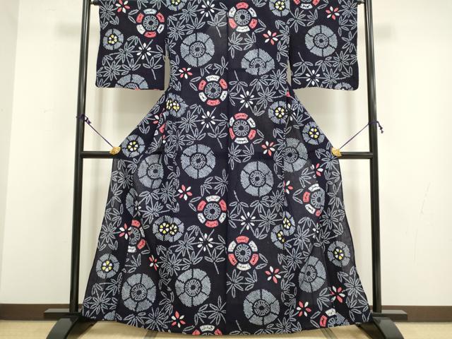 平和屋本店■極上　夏物　浴衣　有松鳴海絞り　源氏車文　綿　逸品　DZAA20271kh5