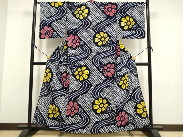 平和屋本店■極上　夏物　浴衣　有松鳴海絞り　流水花文　綿　逸品　DZAA20272kh5