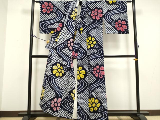 平和屋着物∴夏物 浴衣 有松鳴海絞り 流水枝花文 綿 逸品 CAAY4517ng