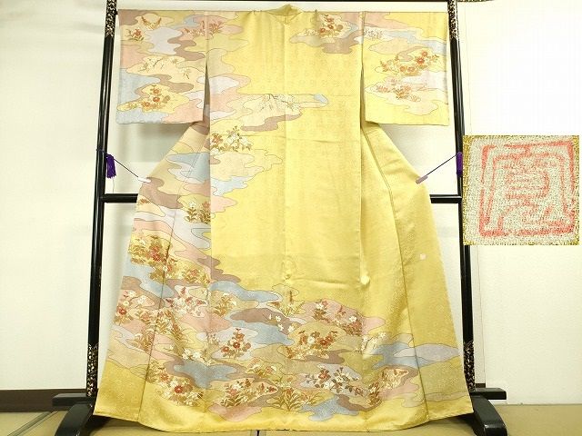 平和屋本店■極上　皇室献上作家　藤井寛　訪問着　駒刺繍　秋草文　金彩　逸品　DZAA2040kh4