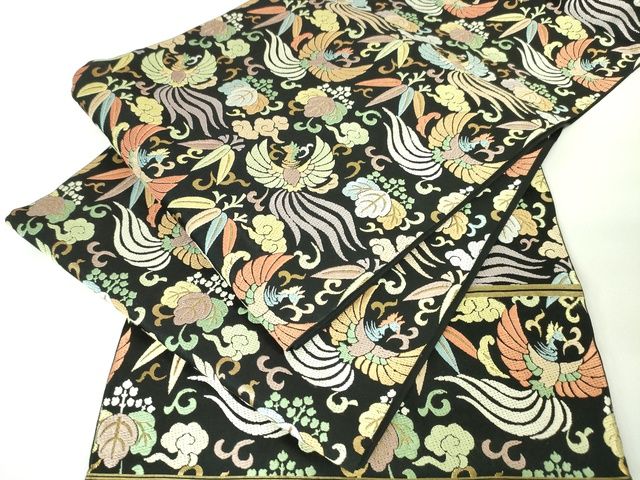 平和屋本店■極上　西陣　川島織物　六通柄　本袋帯　鳳凰桐花文　黒地　金糸　逸品　DZAA2312kh4