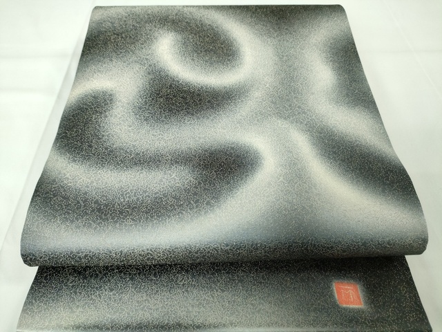 平和屋本店■極上　久保田一竹　幻の辻が花　太鼓柄袋帯　渦　花唐草地紋　黒地　金通し地　逸品　DZAA2346kh4