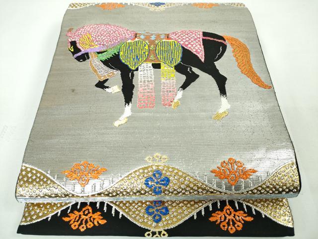 平和屋本店■極上　龍村平蔵製　本袋帯　天竺祭馬錦　黒地　金銀糸　逸品　DZAA2887kh5