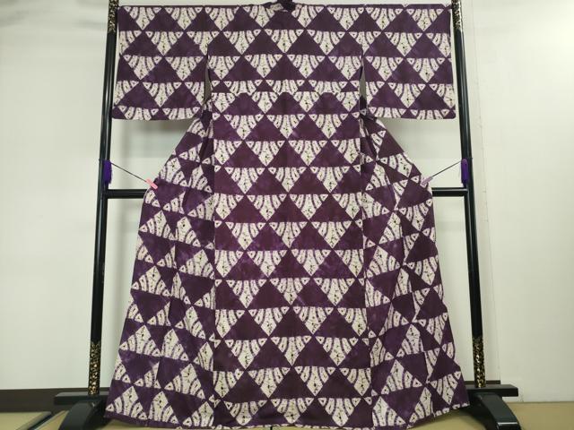 平和屋本店■極上　岩手の匠　草紫堂　南部絞り　紫根染　単衣　鱗文　正絹　逸品　DZAA3071kh5