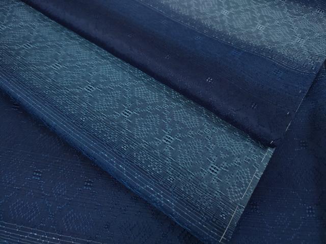 平和屋本店■極上　藍造り国選定無形文化財　藍師・佐藤昭人　藍香房　紬　花織　変わり市松　逸品　未使用　DZAA3074kh5