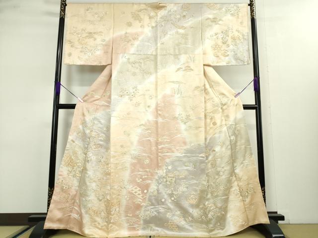 平和屋本店■極上　訪問着　駒刺繍　総刺繍　貝桶吉祥花文　暈し染め　金糸　逸品　未使用　DZAA3155kh5