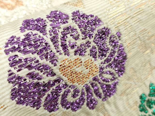 平和屋本店□極上 洛風林 工芸帯地 六通柄袋帯 舞花文