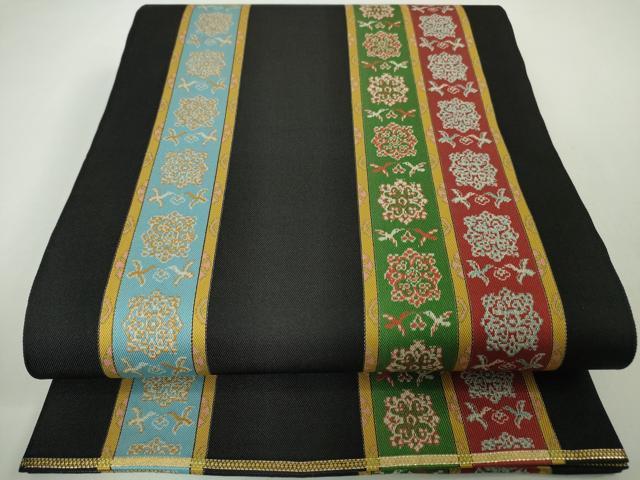 平和屋本店■極上　龍村美術織物　たつむら　全通柄袋帯　花鳥長斑錦　黒地　金糸　逸品　未使用　DZAA3236kh5