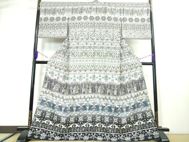 平和屋本店■極上　中国三大刺繍 スワトウ刺繍 汕頭刺繍 総刺繍　訪問着　古代人物壁画文様　暈し染め　金糸　金通し地　逸品　DZAA3356kh5