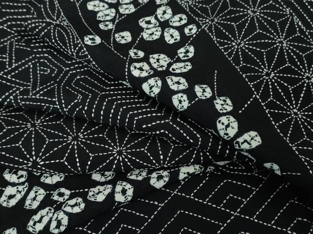 平和屋本店■極上　訪問着　紬地　刺し子　刺繍　絞り　名物裂　黒地　逸品　未使用　DZAA3361kh5