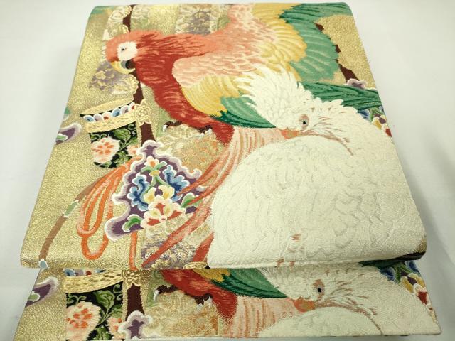 平和屋本店■希少　アンティーク　大正ロマン　丸帯　鸚鵡　オウム　金糸　逸品　DZAA3446kh5