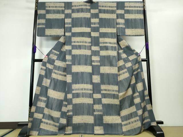 平和屋本店■極上　紬　単衣　杢目絞り　変わり横段文　逸品　DZAA3472kh5