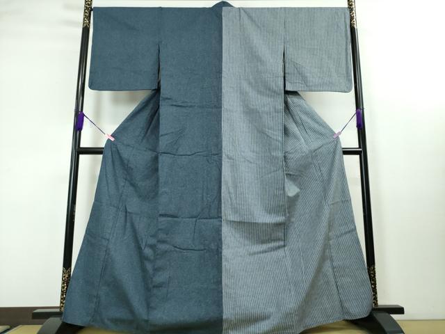 平和屋本店■極上　デニム　単衣　片身替わり　綿　逸品　DZAA3585kh5