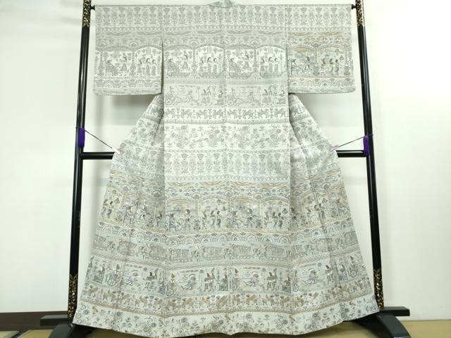 平和屋本店■極上　中国三大刺繍　スワトウ刺繍　汕頭刺繍　訪問着　お召地　古代人物壁画文様　金糸　逸品　DZAA3603kh5