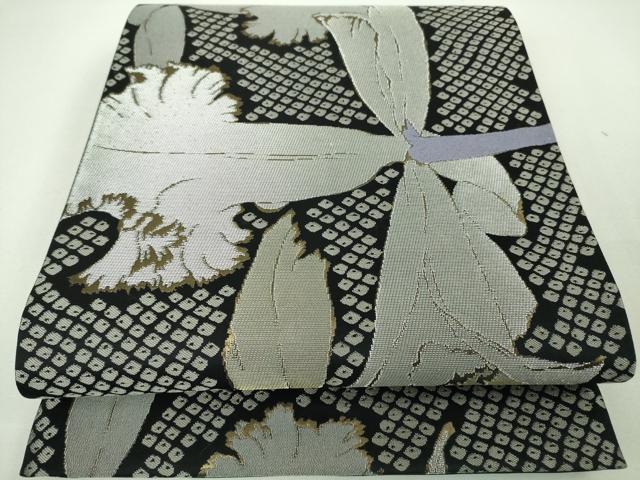 平和屋本店■極上　世界的人形師　辻村寿三郎　ジュサブロー　六通柄袋帯　百合　黒地　金銀糸　逸品　未使用　DZAA3770kh5