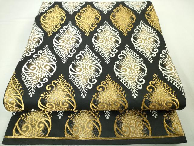 平和屋本店■極上　西陣　河合美術織物謹製　六通柄袋帯　唐織　唐草文　黒地　金糸　逸品　DZAA3803kh5