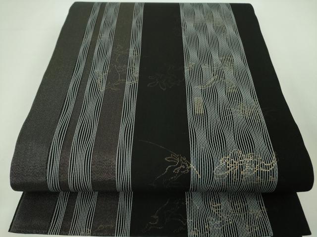 平和屋本店■極上　両面　全通柄袋帯　すくい織　鳥獣戯画　黒地　金彩　逸品　未使用　DZAA3806kh5