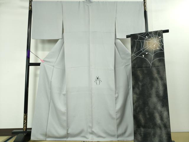 平和屋本店■極上　BANKAN わものや　付け下げ・袋帯(IKKI流 斉藤一騎 銀花仙)セット　蜘蛛　銀彩　パウダーブルー色地　逸品　DZAA3855kh5