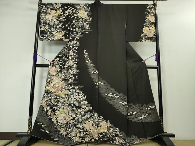 平和屋本店■極上　訪問着　刺繍　御所車吉祥花文　鳥羽色地　金糸　逸品　DZAA3868kh5