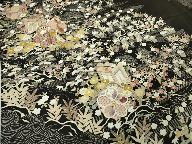 平和屋本店■極上　訪問着　刺繍　御所車吉祥花文　鳥羽色地　金糸　逸品　DZAA3868kh5 平和屋本店□極上 訪問着 刺繍 御所車吉祥花文 鳥羽色地 金糸