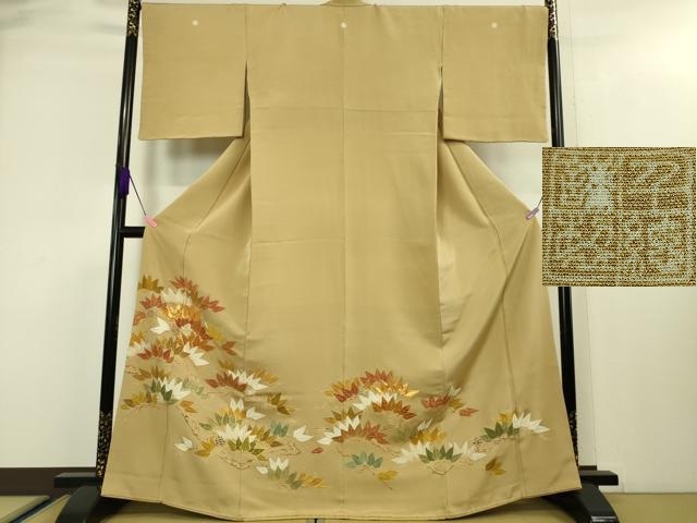 平和屋本店■極上　創業460年・千總　色留袖　駒刺繍　松　枯野色地　金彩　伊勢丹扱い　逸品　DZAA3944kh5