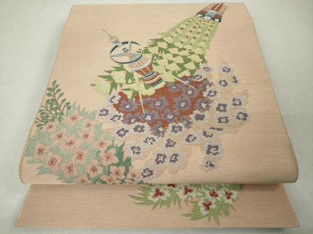 平和屋本店■極上　手織綴れ　山鹿清華　中国三大刺繍　総相良刺繍　総刺繍　太鼓柄袋帯　ロケット　花　逸品　未使用　DZAA3981kh5