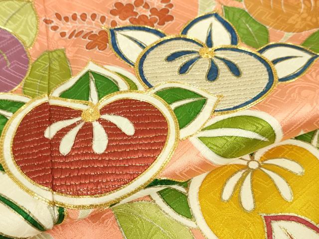 平和屋本店□極上 創業460年・千總 振袖 駒刺繍 誰が袖橘花文 東雲色地