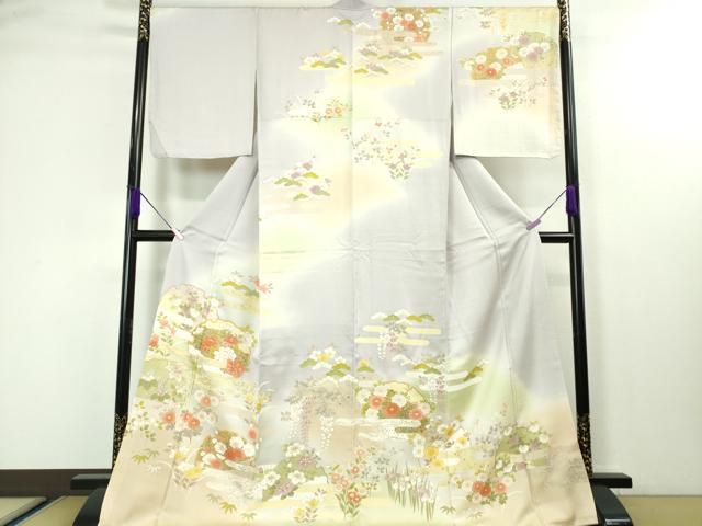 平和屋本店■極上　訪問着　駒刺繍　雪輪吉祥花文　暈し染め　淡紅藤色地　金彩　逸品　未使用　DZAA4116kh5