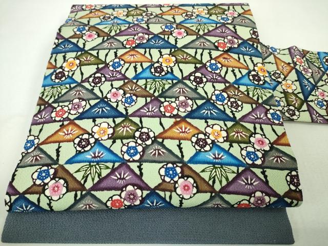 平和屋本店■極上　人間国宝　玉那覇有公　本場琉球紅型　九寸名古屋帯　鱗花文　鬼しぼ縮緬　逸品　未使用　DZAA4191kh5