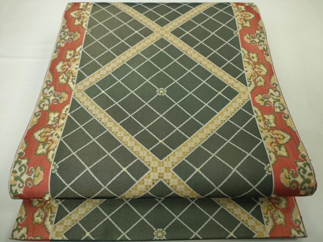 平和屋本店■最高級　人間国宝　北村武資　経錦　六通柄袋帯　網目菱紋　金糸　逸品　DZAA4196kh5