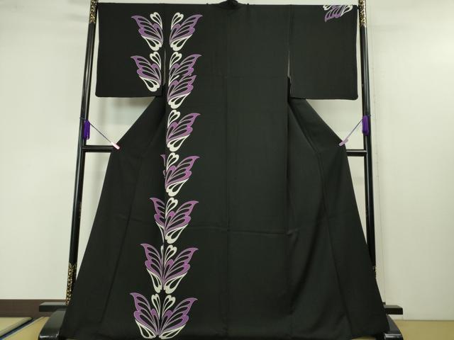 平和屋本店■極上　着物デザイナー　井尻学　訪問着　洋花文　黒地　反端付き　逸品　DZAA4217kh5