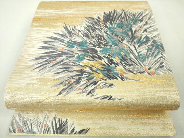 平和屋本店■極上　本加賀友禅作家　木村雨山画　染色工芸作家　吉田芳彩　六通柄袋帯　唐織　寿松　金糸　逸品　未使用　DZAA4348kh5