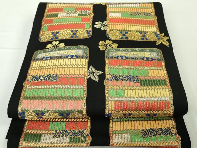 平和屋着物○本場染大島紬 両面 全通柄袋帯 立浪文 墨流し文様 正絹