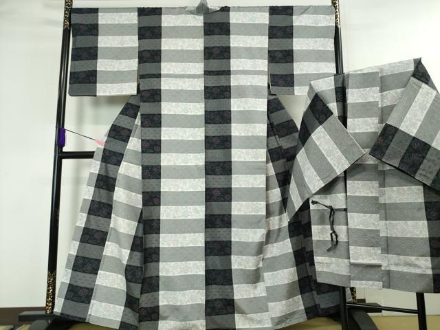 平和屋本店■極上　本場大島紬・道中着セット　草花格子　証紙付き　逸品　未使用　DZAA4431kh5