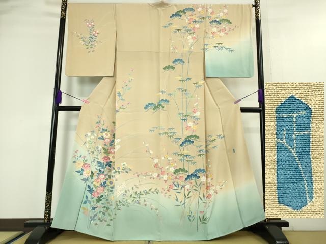 平和屋本店■極上　本加賀友禅作家　押田正義　訪問着　松竹梅花文　暈し染め　薄香色地　逸品　DZAA4459kh5