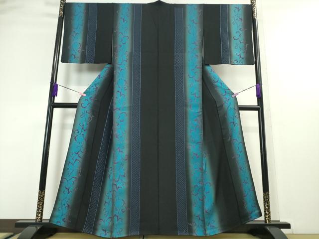 平和屋本店●極上　中国三大刺繍　スワトウ刺繍　汕頭刺繍　小紋　唐草間道　暈し染め　黒地　金彩　逸品　DZAA4501kh6