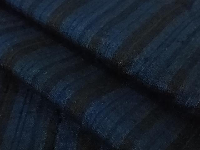 平和屋本店■極上　浦野理一　経節紬　背抜き仕立て　縞　濃紺地　逸品　DZAA4519kh5