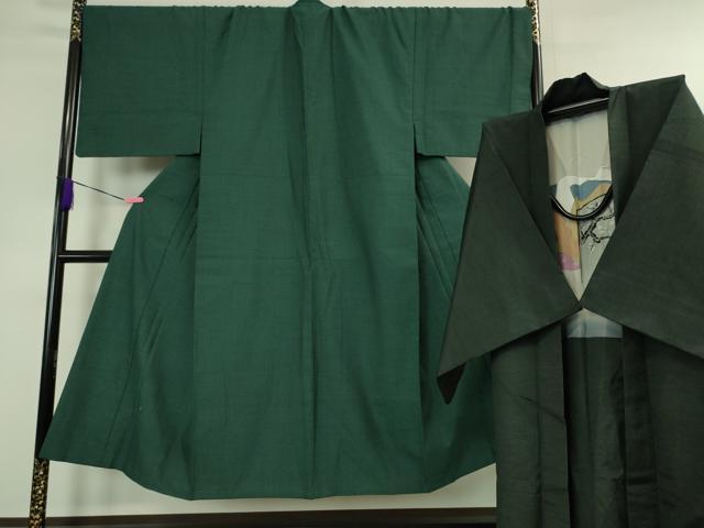 平和屋本店□極上 男性 紬 アンサンブル キングサイズ 濃紺 羽裏：龍