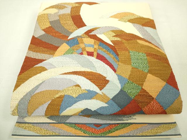 平和屋本店■極上　手織綴れ　山鹿清華　本綴織　太鼓柄袋帯　立波文　金糸　逸品　DZAA4553kh5