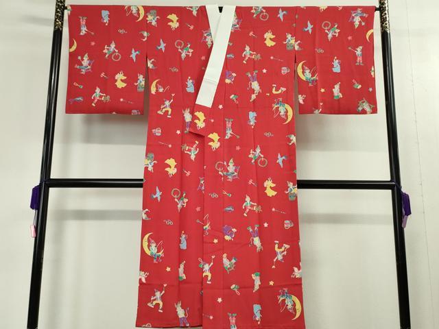 平和屋本店■上質な長襦袢　無双仕立て　希少柄　メルヘン　ピノキオ　妖精　クジラ　逸品　DZAA4618kh5