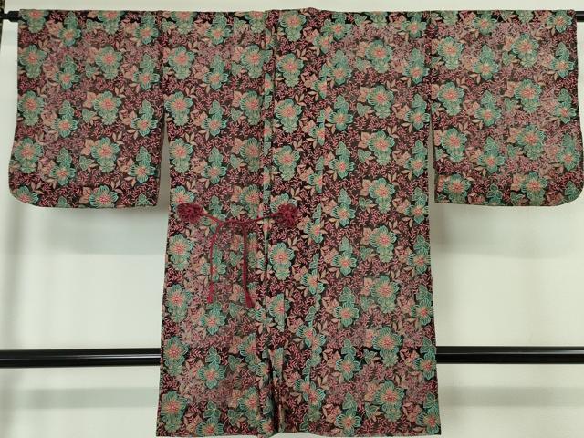 平和屋本店■極上　道中着　ロング丈　スリーシーズン　春夏秋　塵除け　縫取り　刺繍　紗　草花文　逸品　DZAA4643kh5