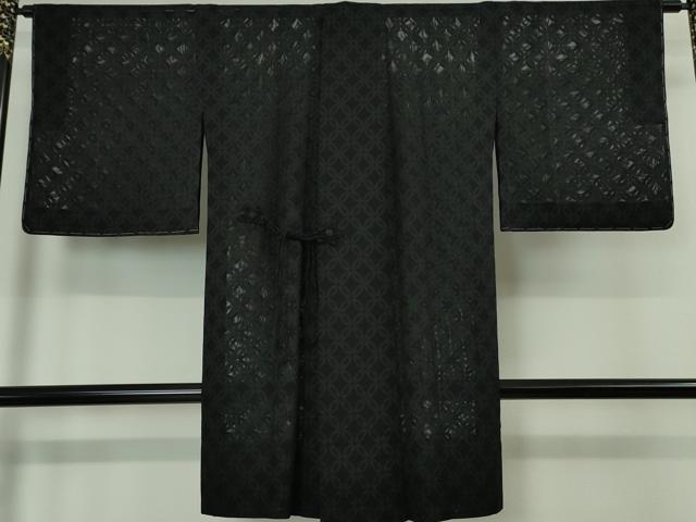 平和屋本店■極上　道中着　スリーシーズン　春夏秋　塵除け　ロング丈　七宝花紋紗　濃紺地　逸品　未使用　DZAA4644kh5